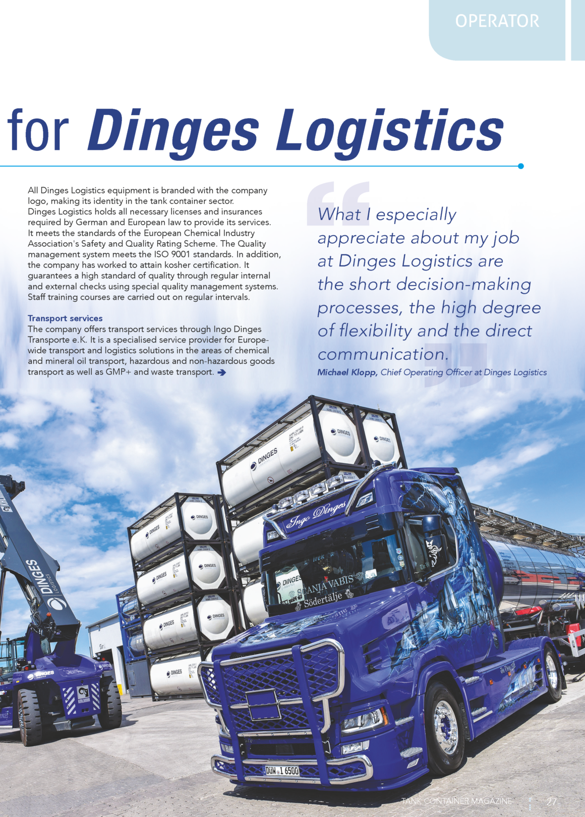 Dinges Logistics im Tankcontainer Magazine – Interview mit Michael ...
