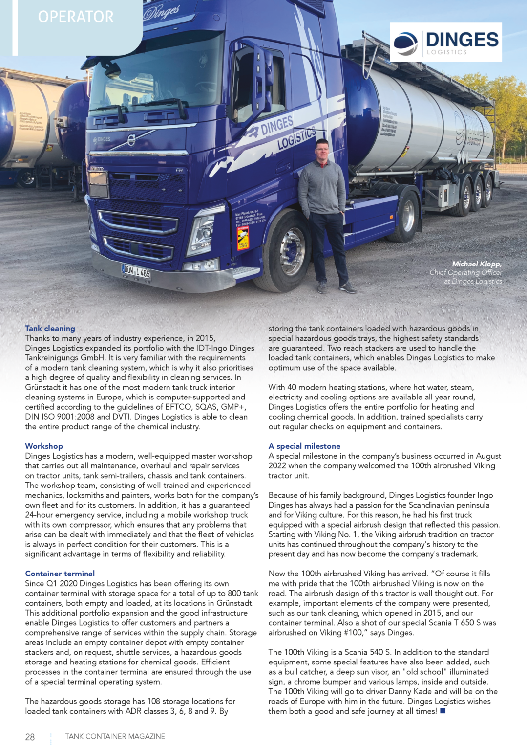 Dinges Logistics im Tankcontainer Magazine – Interview mit Michael ...